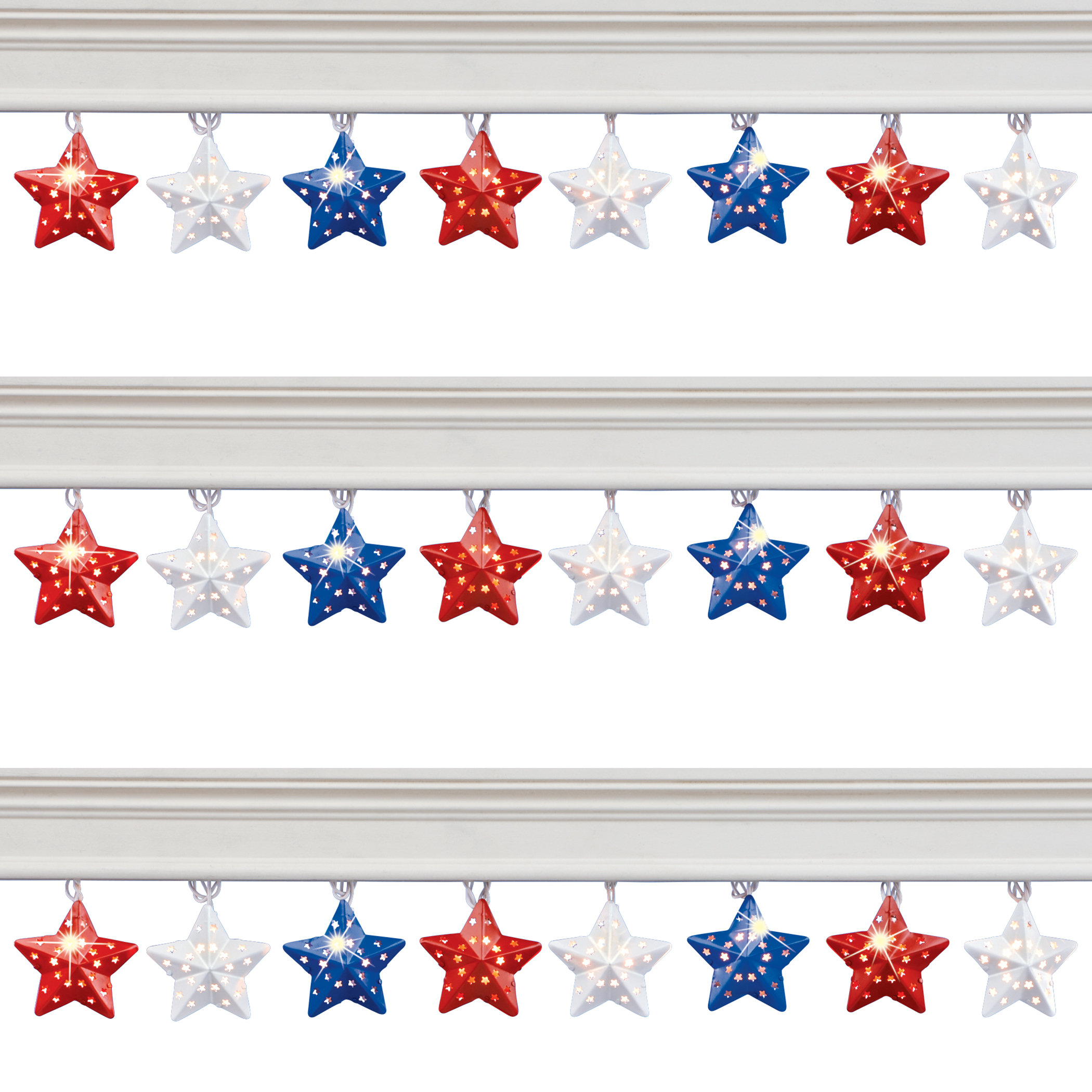 Ebern Designs LED Lighted 10 Metal Stars Patriotic String Lights | Wayfair