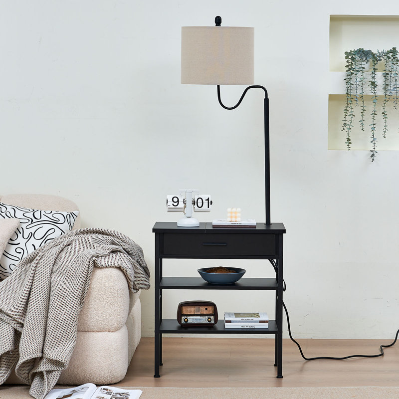 17 Stories Grigorios 60" Black End Table Floor Lamp with USB & Type-C ...