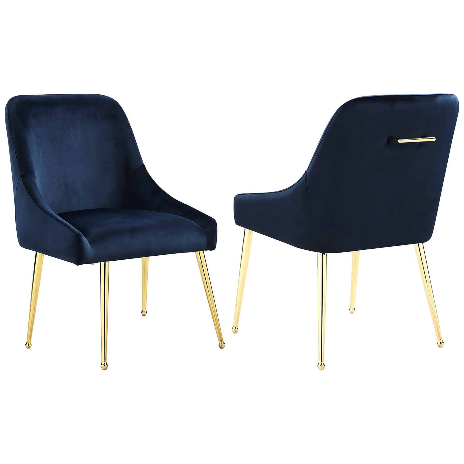 Everly Quinn Of 2 Wingback Dining Chairs In Dark Blue - Gold Legs ...