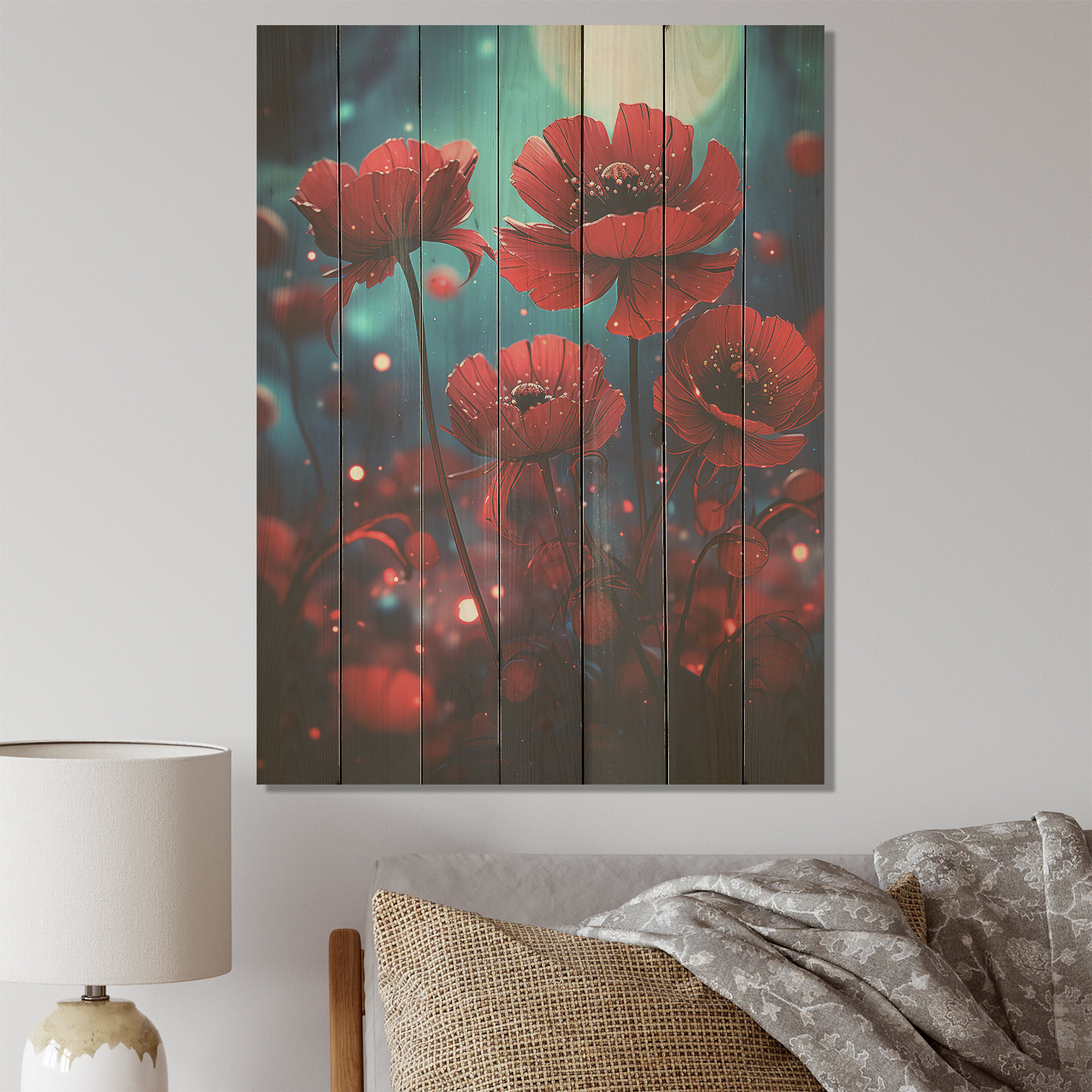 Winston Porter Ruby Red Poppy Moonlight - Poppies On Wood Print | Wayfair