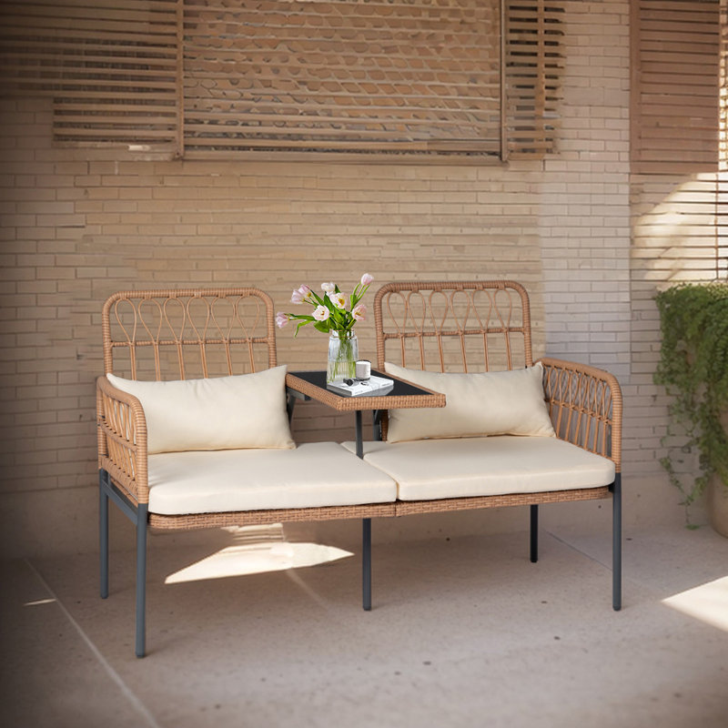 Bay Isle Home™ Usan 54" Wide Outdoor Wicker Loveseat with Cushions ...