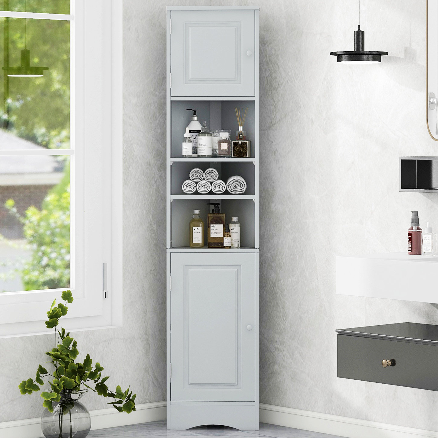 Ebern Designs Armoire de coin multifonctionnelle, grande armoire de ...