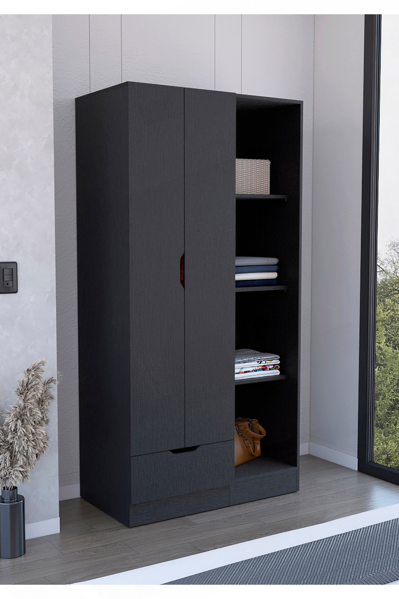 Latitude Run® Memphis Wardrobe Armoire With 4-Tier Storage Shelves And ...