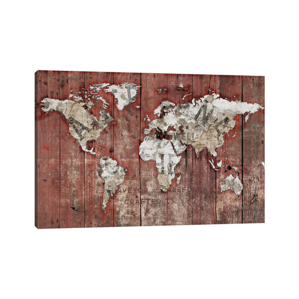 Borough Wharf Red World Map by Diego Tirigall - Wrapped Canvas Print ...