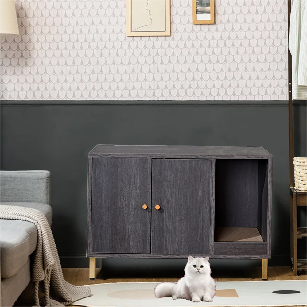 Tucker Murphy Pet™ 32" Dark Gray Modern Wooden Cat Litter Box Enclosure ...