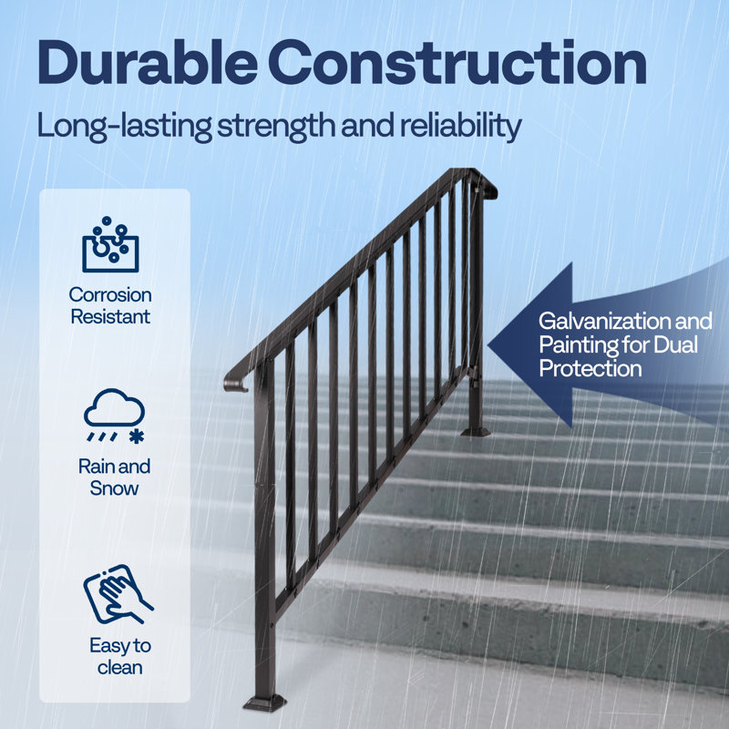 VIVOHOME Wrought Iron Curved Ends and Safty Balusters Exterior Hand ...