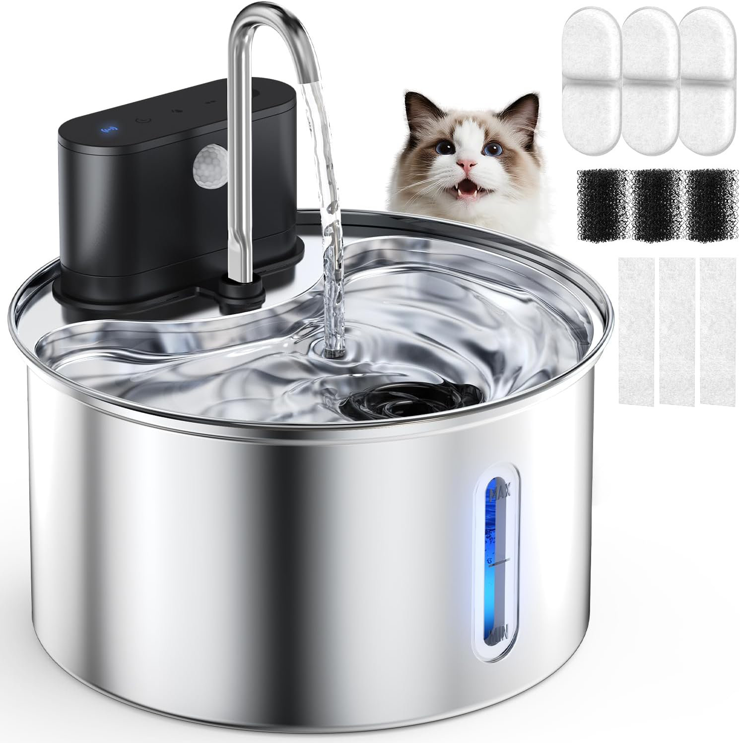 CREIYUAN Stainless Steel Wireless Pet Water Fountain With Sensor ...