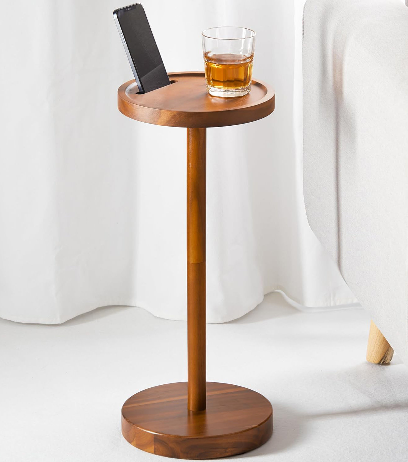 Red Barrel Studio Compact Acacia Pedestal Side Table - Weighted Base ...