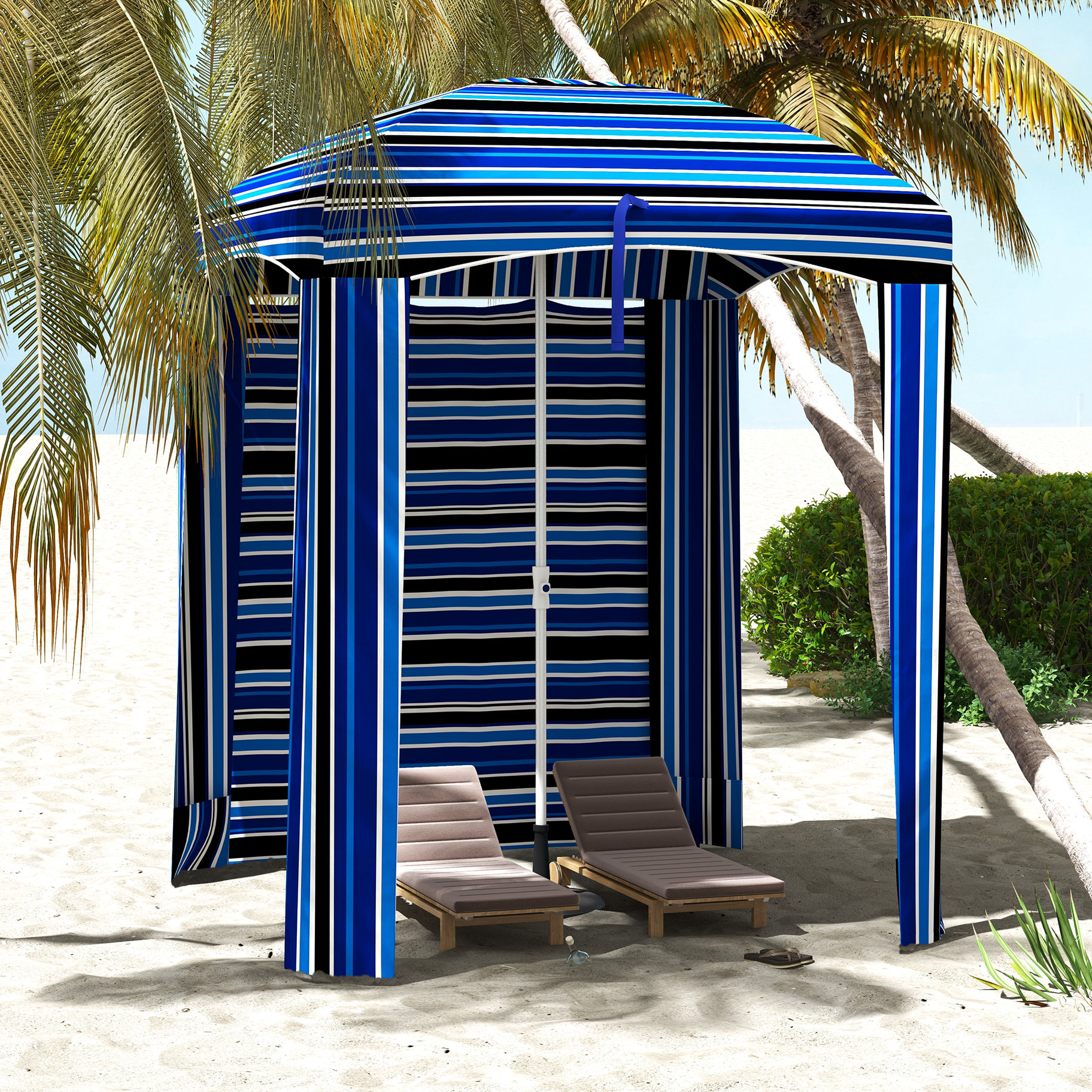 Arlmont & Co. Ruffled Beach Sun Umbrella - 5.9' X 5.9', Blue Stripe ...