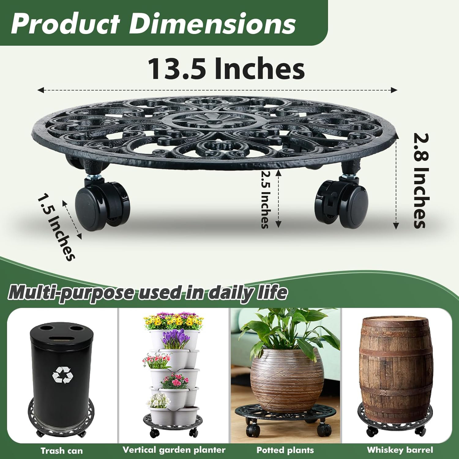 Charlton Home 2 Packs 14 Inch Rolling Plant Stand With Wheels Metal ...