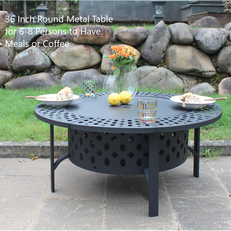 Darby Home Co Hayler Wood Burning Outdoor Fire Pit Table with Lid ...