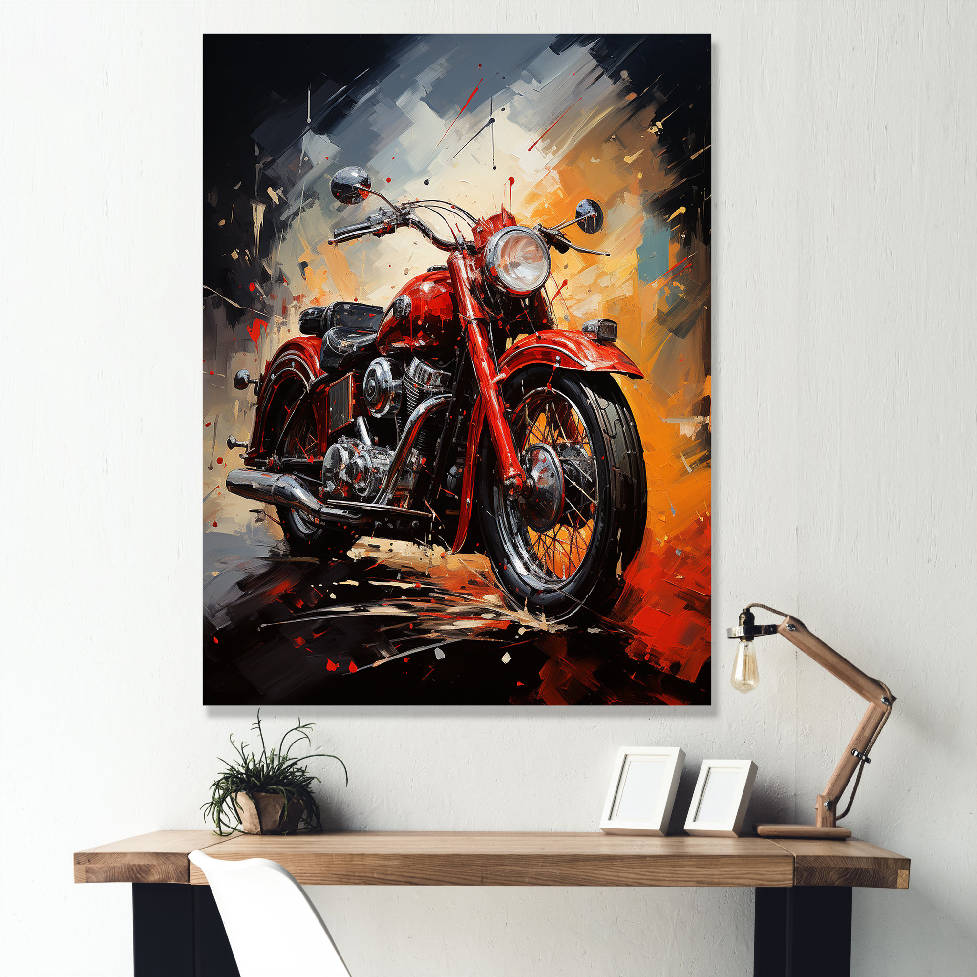 Design Art Crimson Thunder Red Dirt Bike I - Motorcycle Canvas Art ...