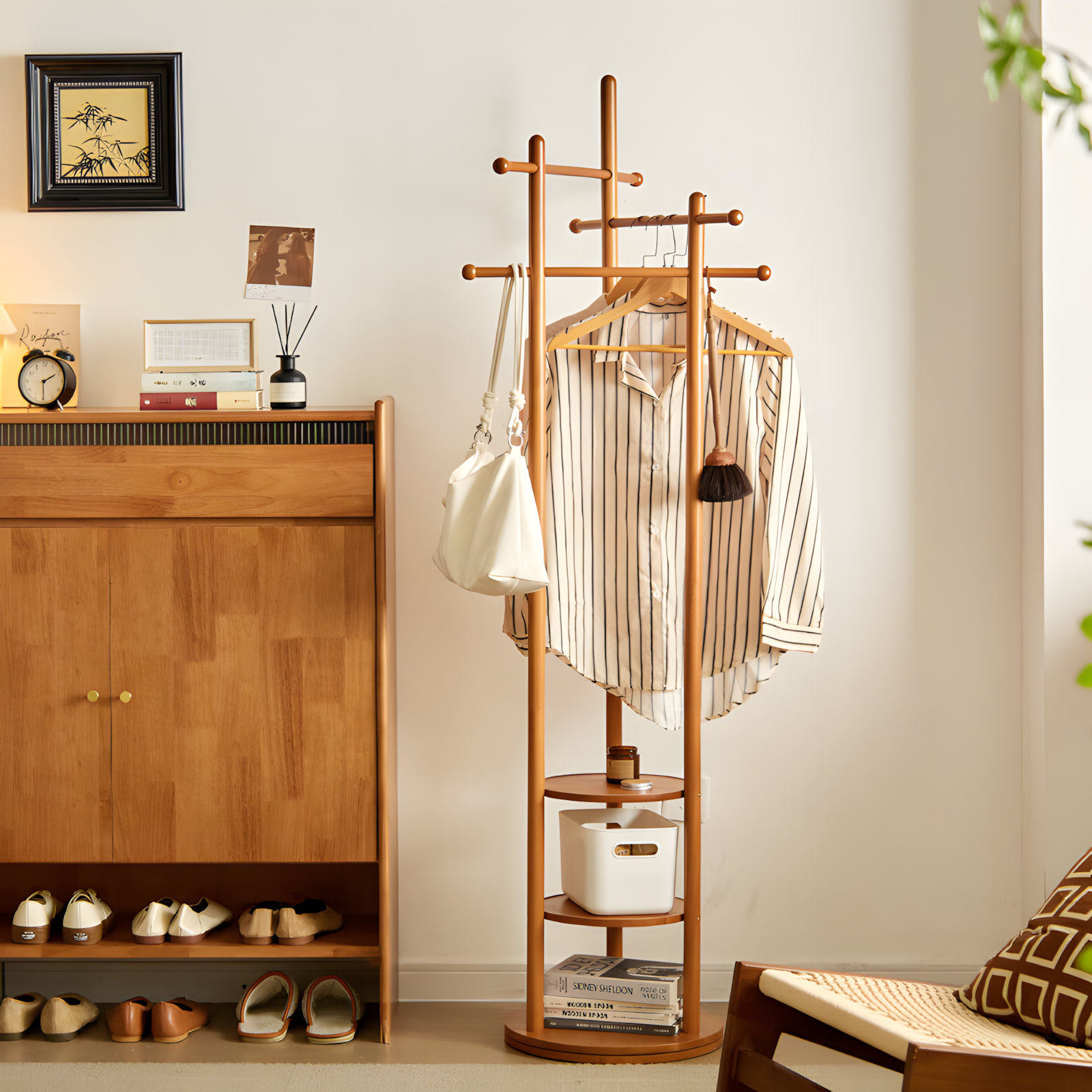 Corrigan Studio® Wooden Coat Rack Stand With Rotating Hooks ...