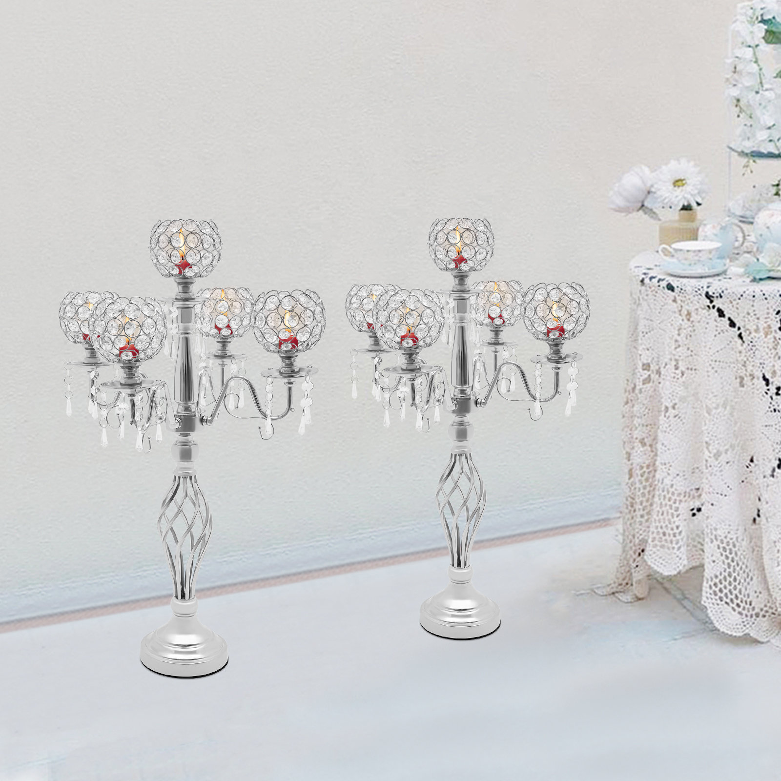 House of Hampton 5 Arm Bowl Crystal Candelabra Table Centerpieces Decor ...