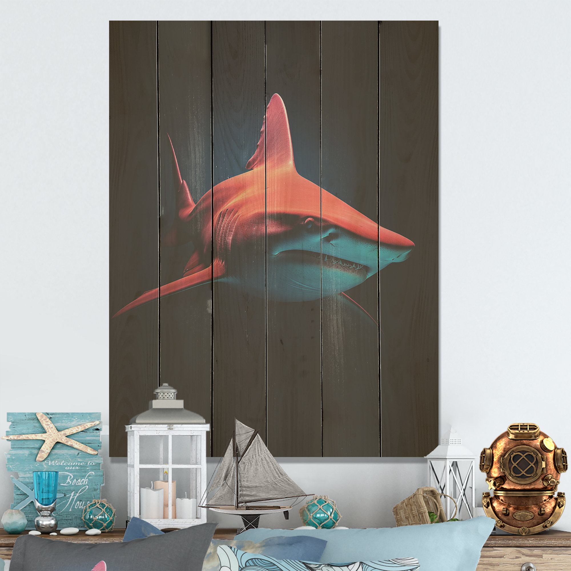Ophelia & Co. Red Shark Photo Haven - Shark Wood Art On Natural Pine ...