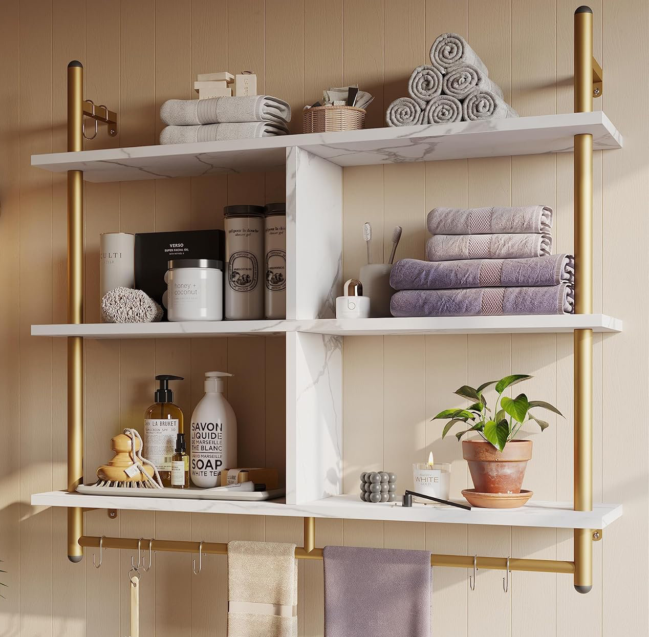 17 Stories Kitchen Shelves Wall Mounted Floating Pipe Shelving 3 Tier ...