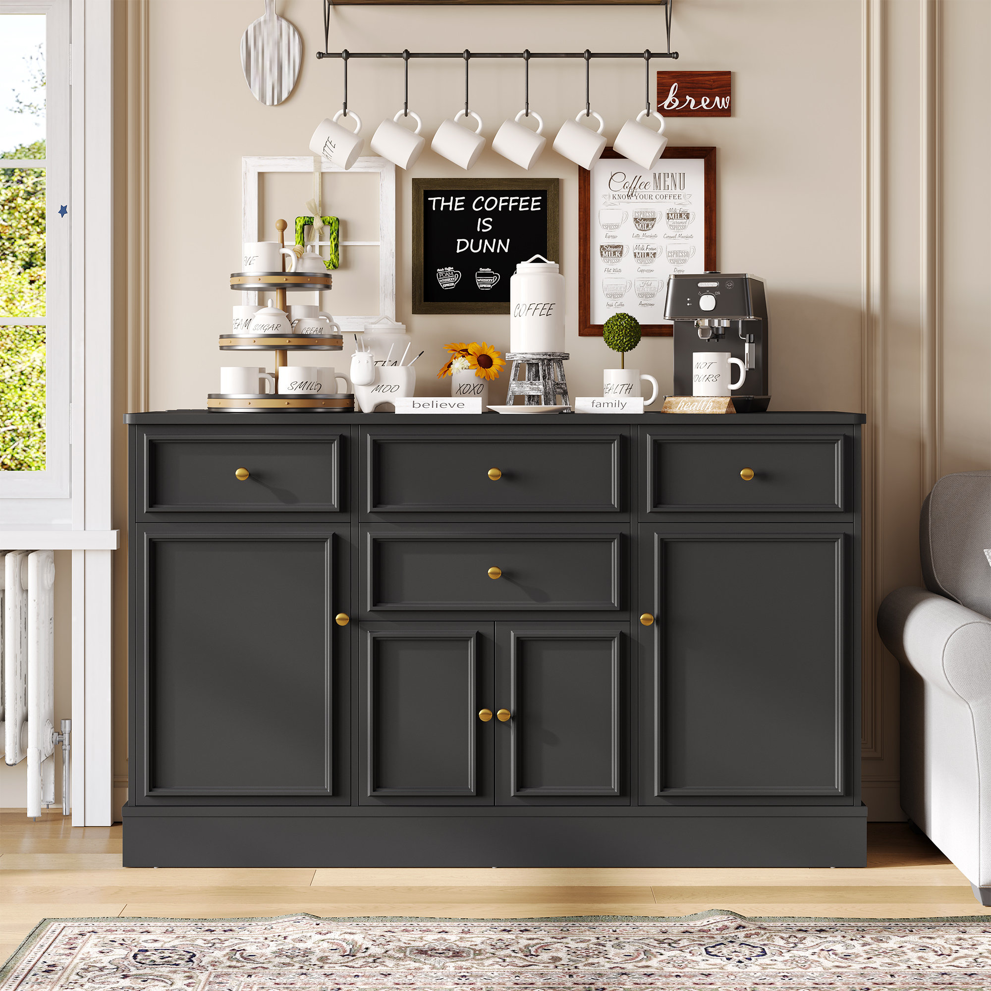 Winston Porter Buffet Sideboard Cabinet With Storage Drawers & Doors ...