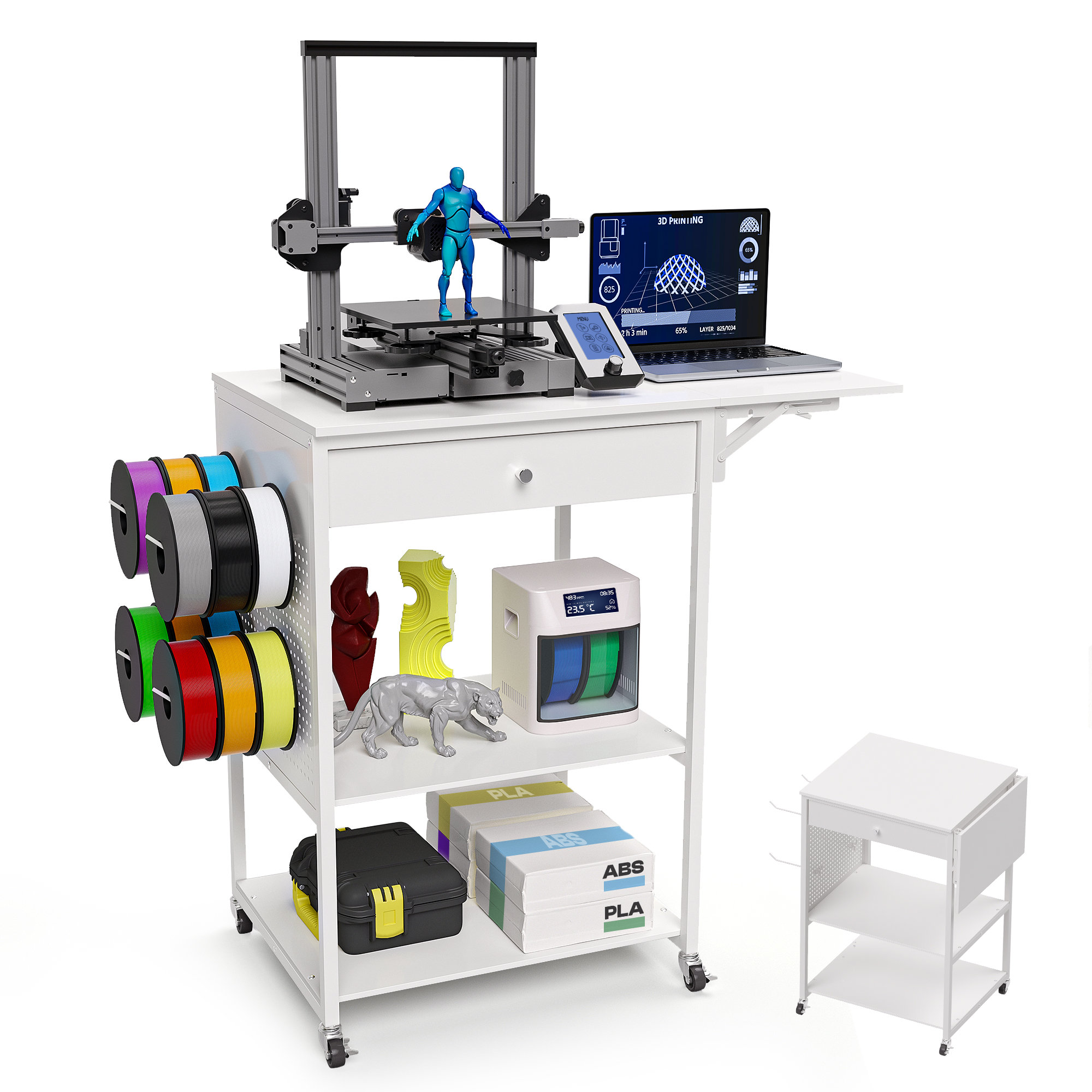 Ackitry 3D Printer Stand Table With Filament Storage Foldable For 3D ...