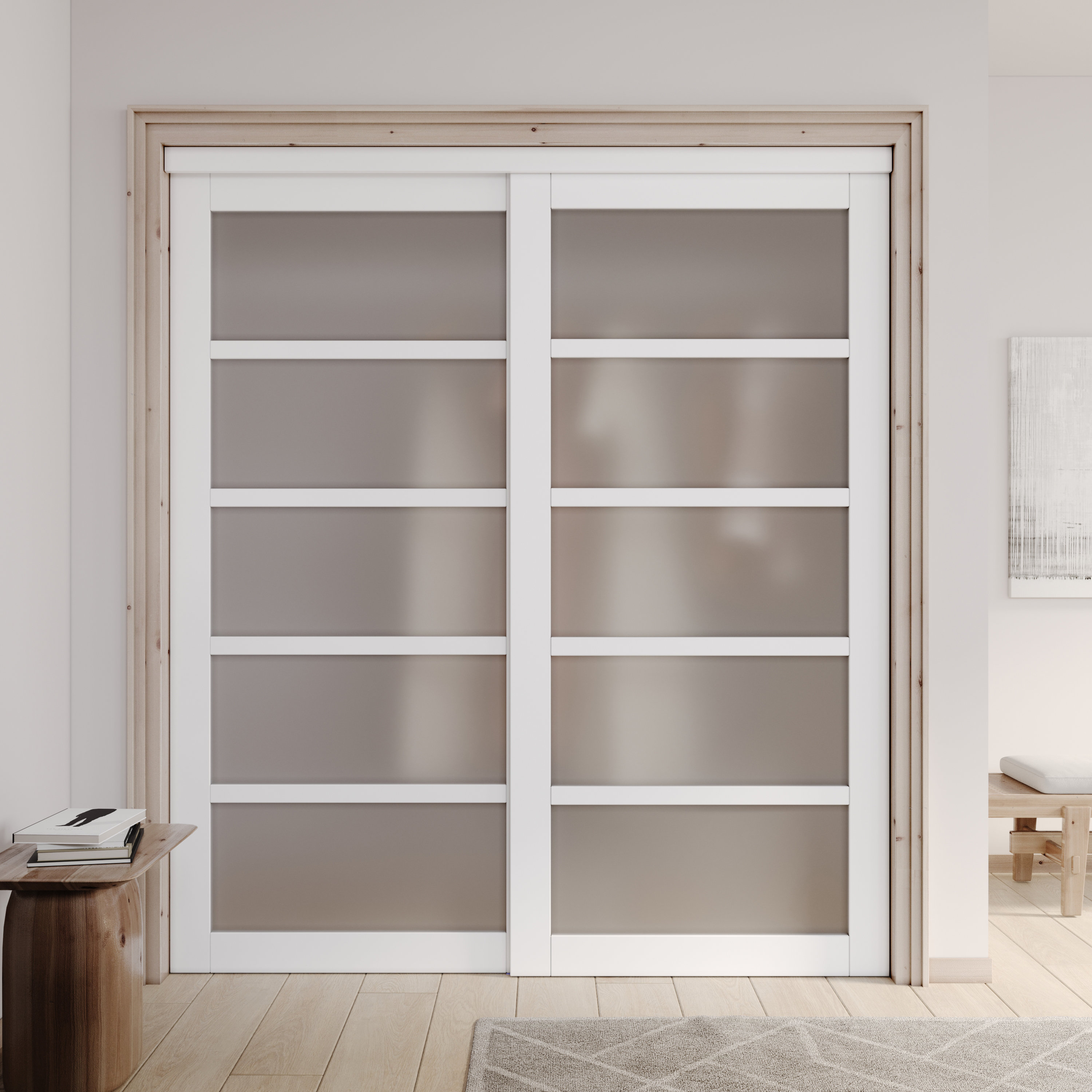 ARK DESIGN Sliding Closet Door with 5-Lite Frosted Glass Panels with ...