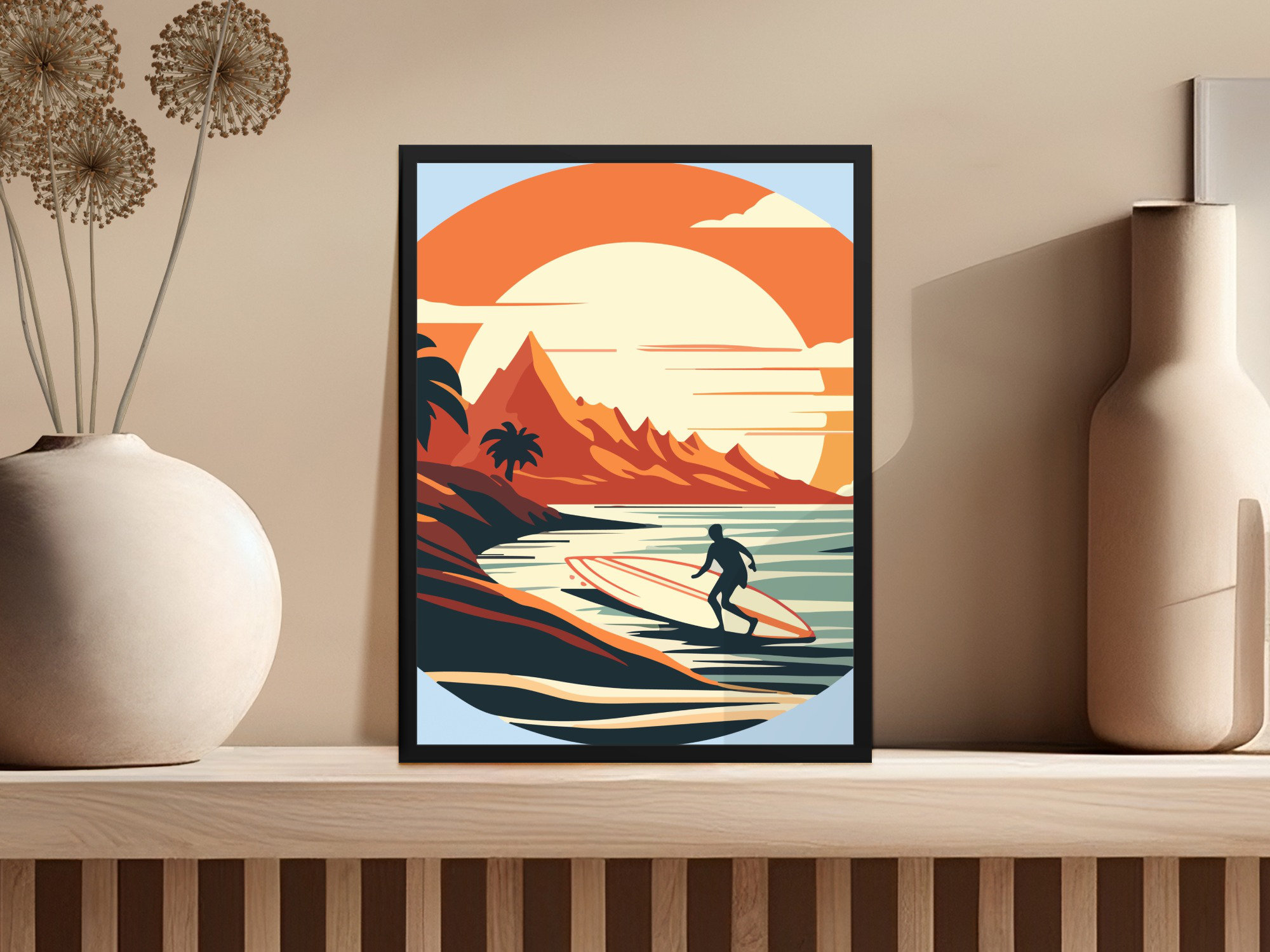Lark Manor Surfing Under Setting Sun Beautiful Landscape Framed Poster ...