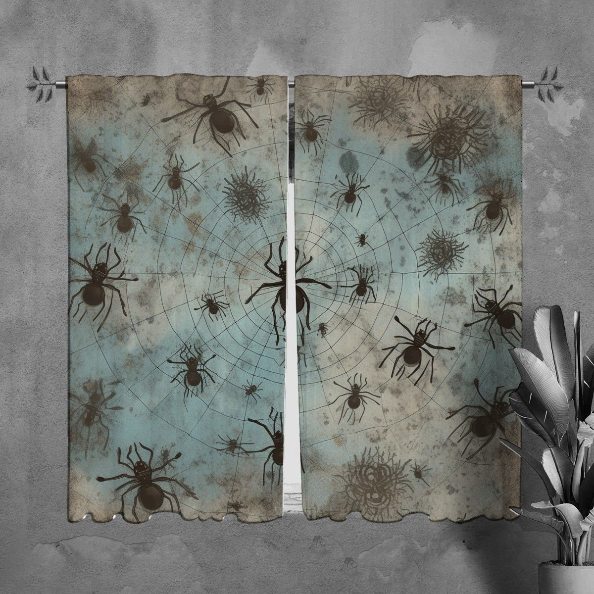 East Urban Home Tace Spider Window Curtains Insect Blue Drapes | Wayfair