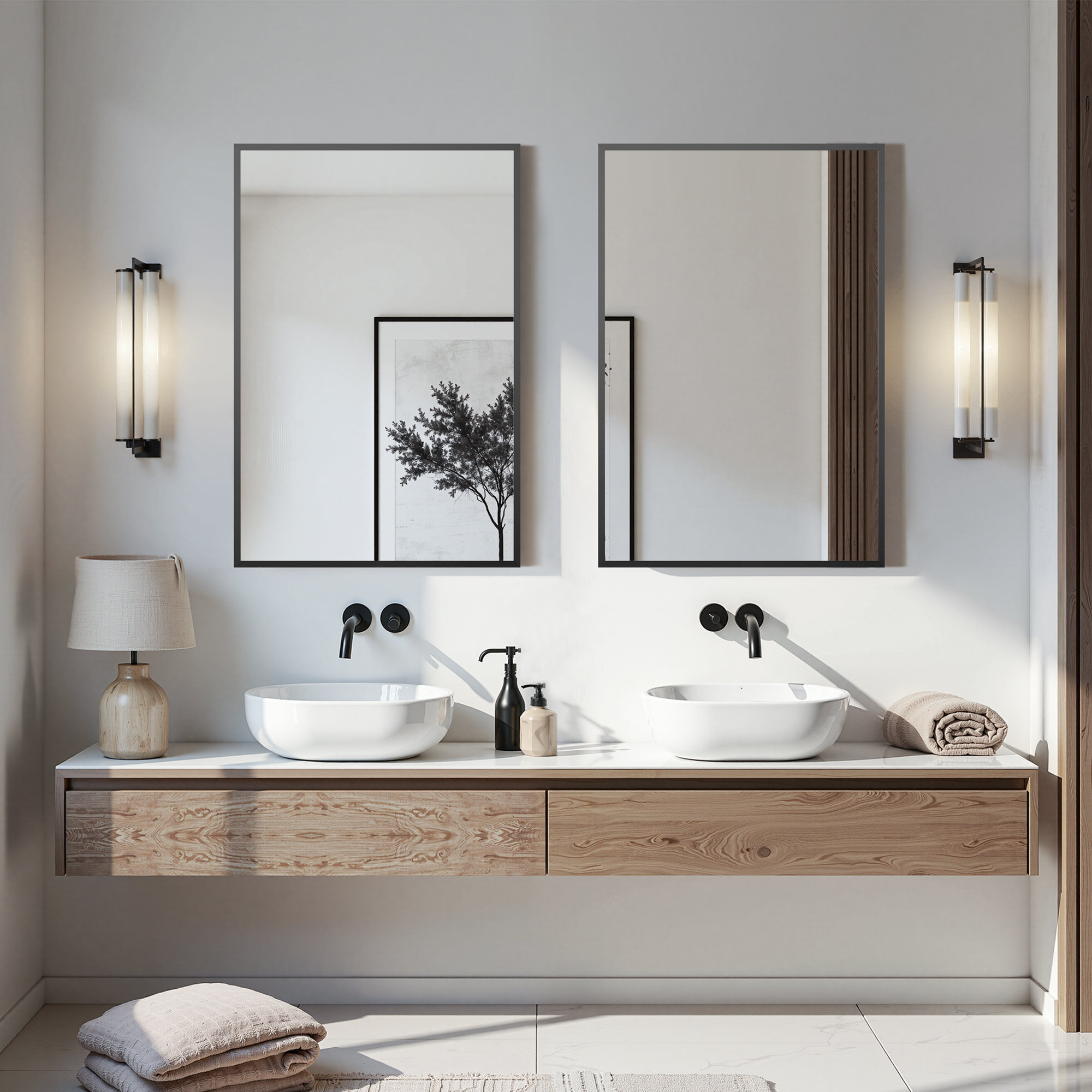 Mercer41 Rectangle Black Aluminum Alloy Thin Framed Wall-Mounted Vanity ...