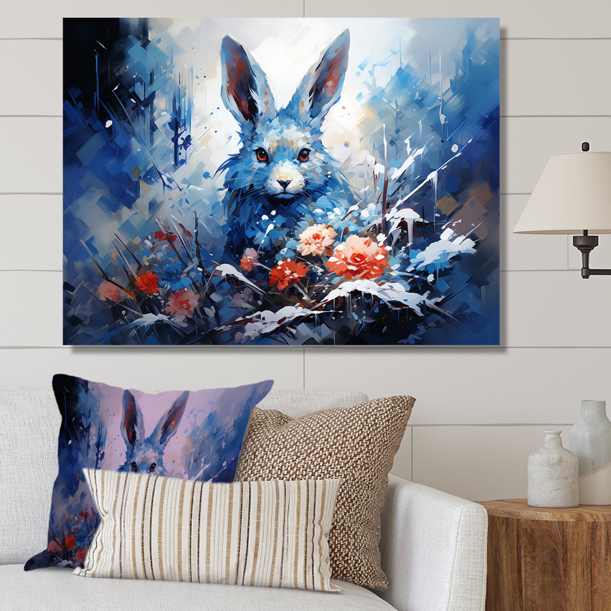 August Grove® Blue Rabbit Winter Solitude - Rabbit Animal Wall Art ...