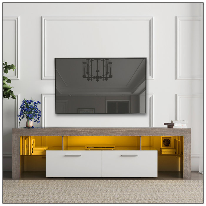 Ivy Bronx Antwann Modern LED TV Stand for 70" TVs, Wood Entertainment ...