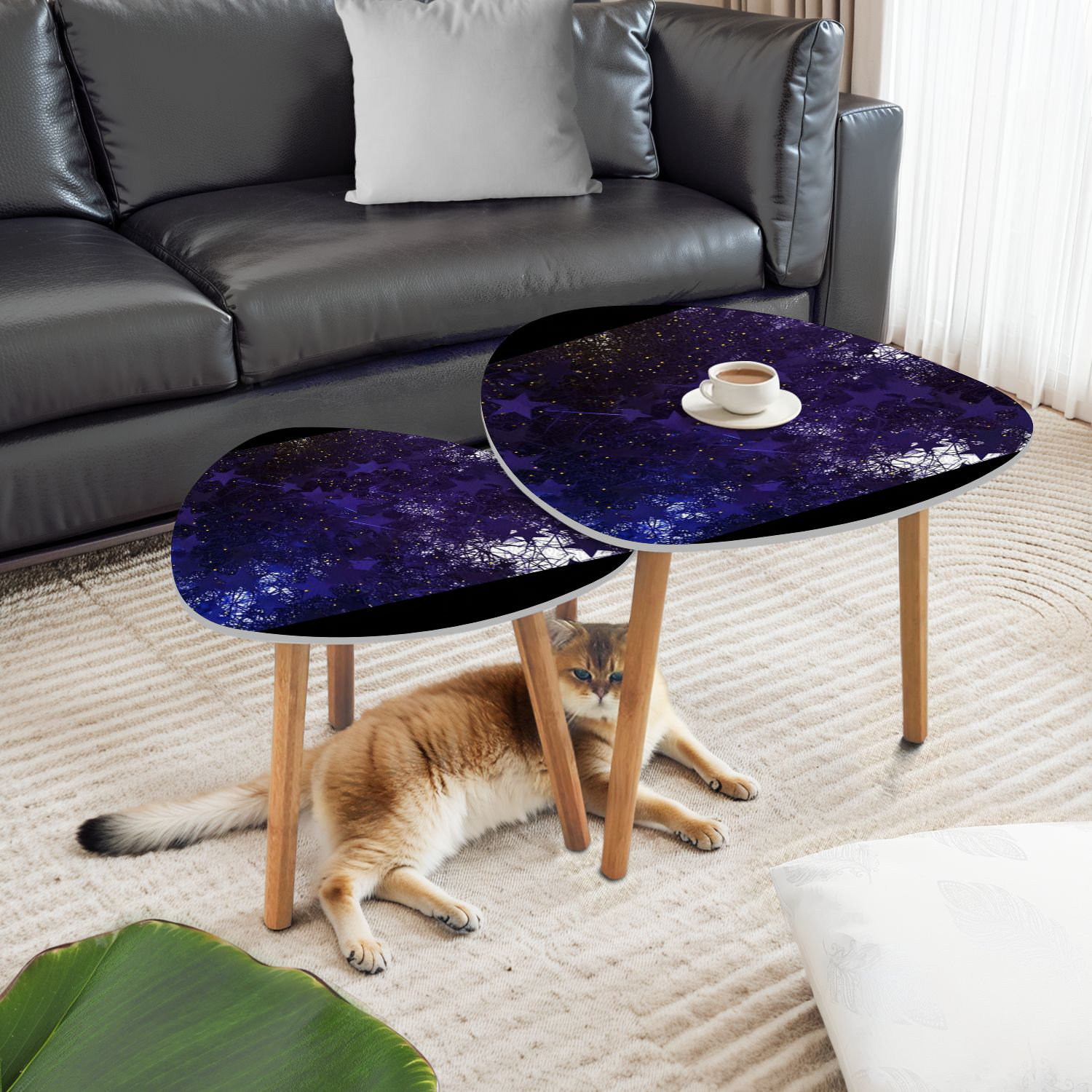 East Urban Home Triangle Nesting Coffee Table Set of 2 Dark Purple ...