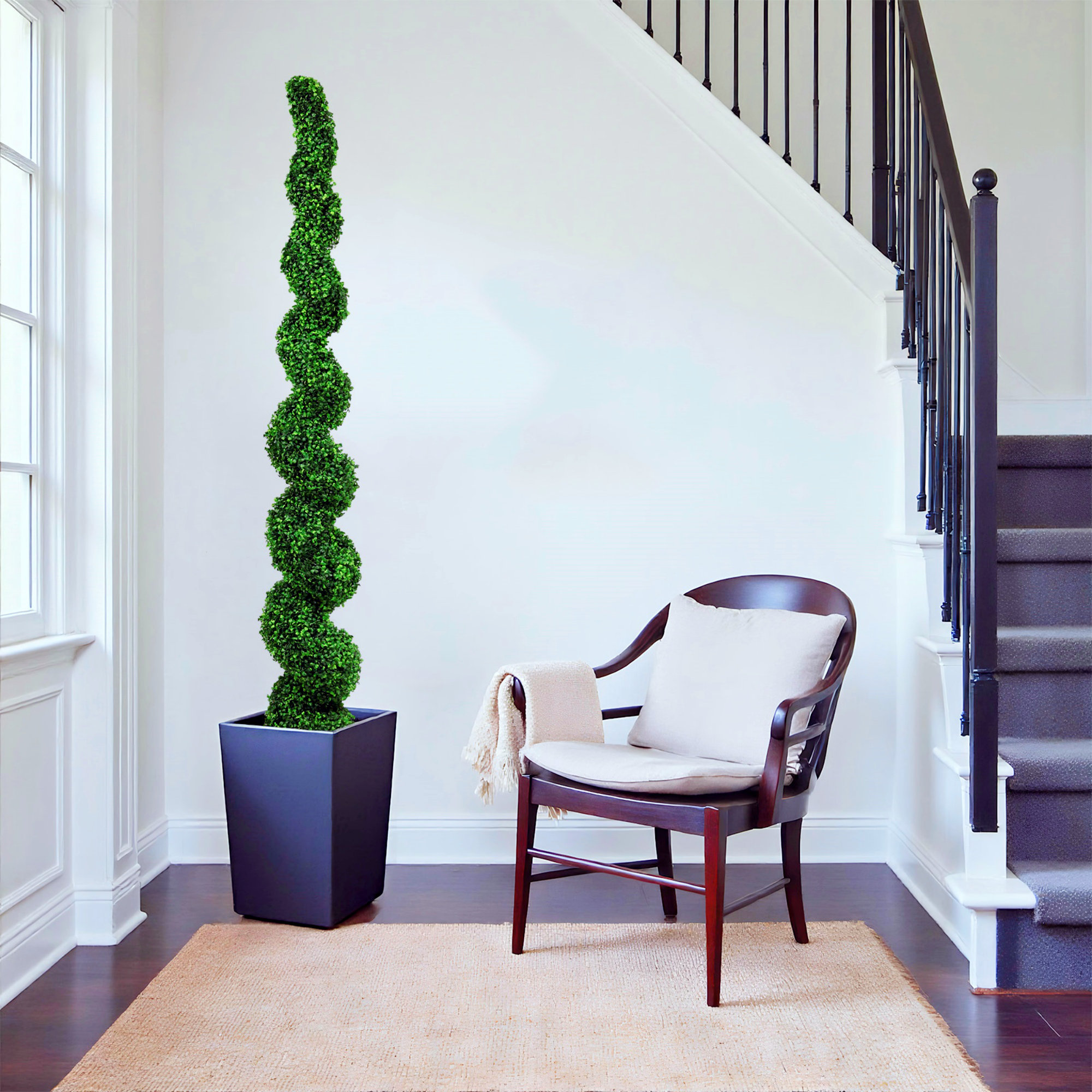 Latitude Run® 7-Foot Spiral Shaped Tree, Large Twisted Green Potted ...