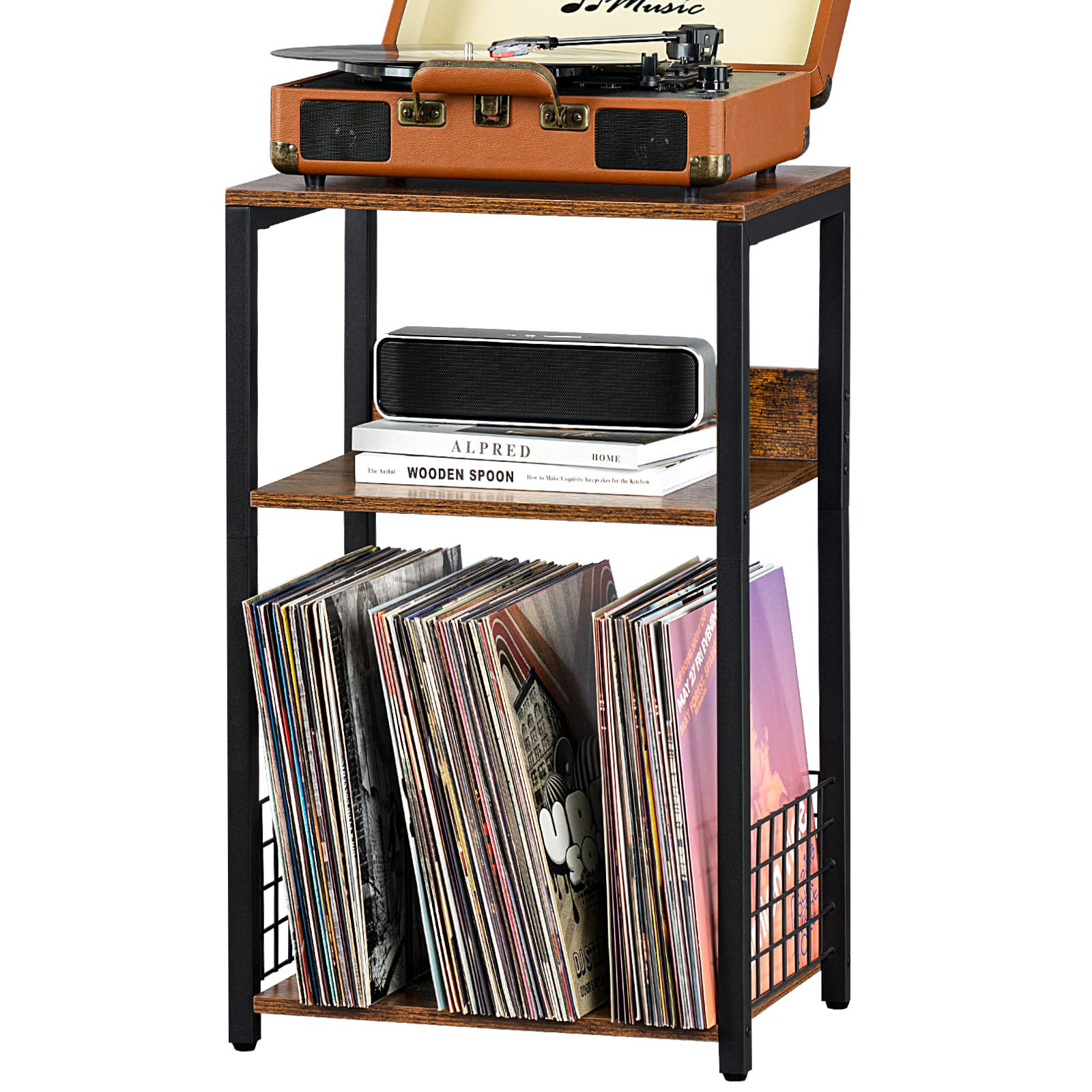 17 Stories 3-Tier Mid-Century Record Player Stand With Adjustable ...