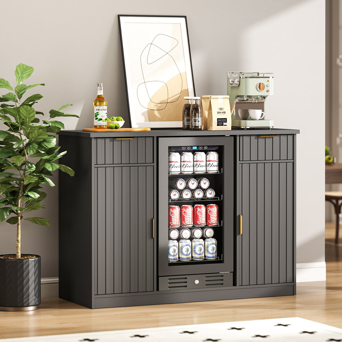 Bayou Breeze Coffee Bar Cabinet with Mini Fridge Space & Power Outlet ...