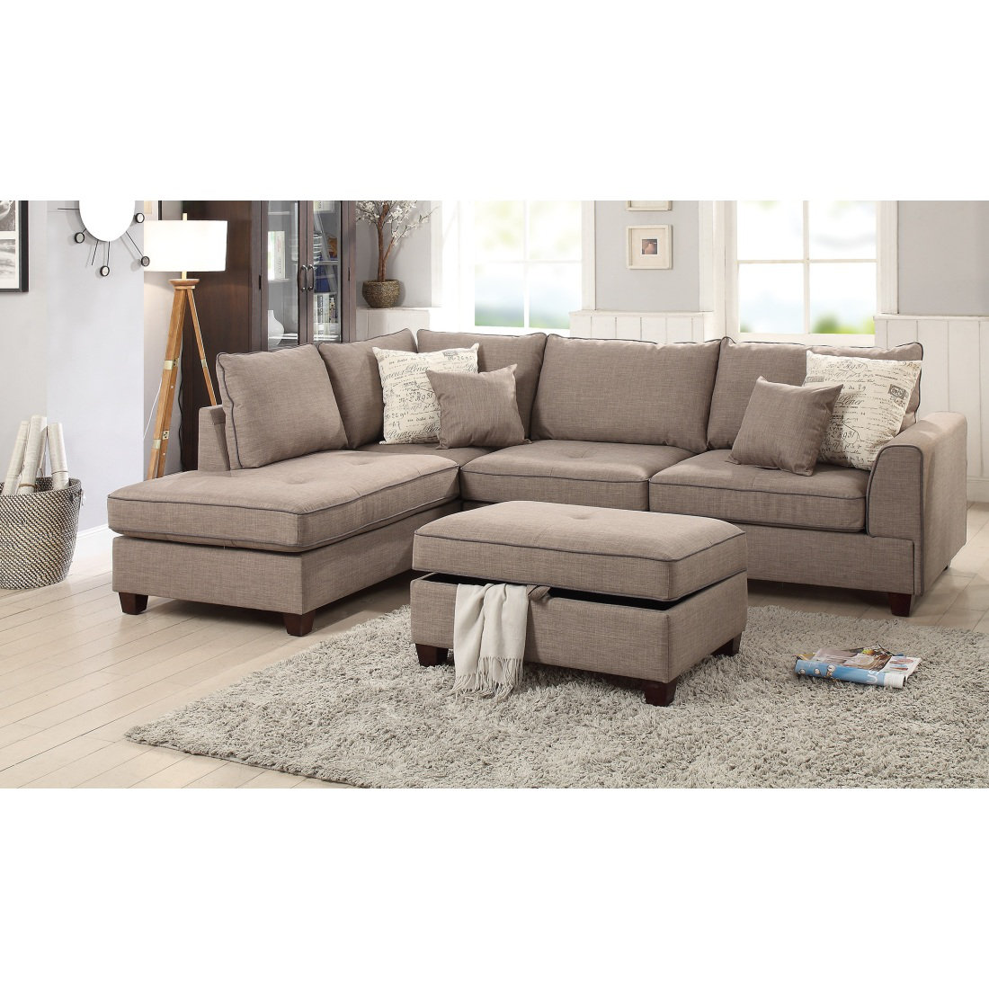 Ebern Designs Colliers Modern Sofa 3-Pcs Sectional Sofa Mocha Dorris ...