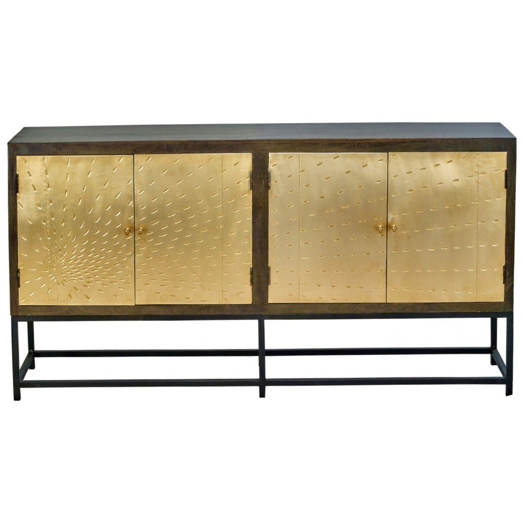 Dakota Fields 80 Inch Narrow Sideboard Brass Gold Doors Handmade ...