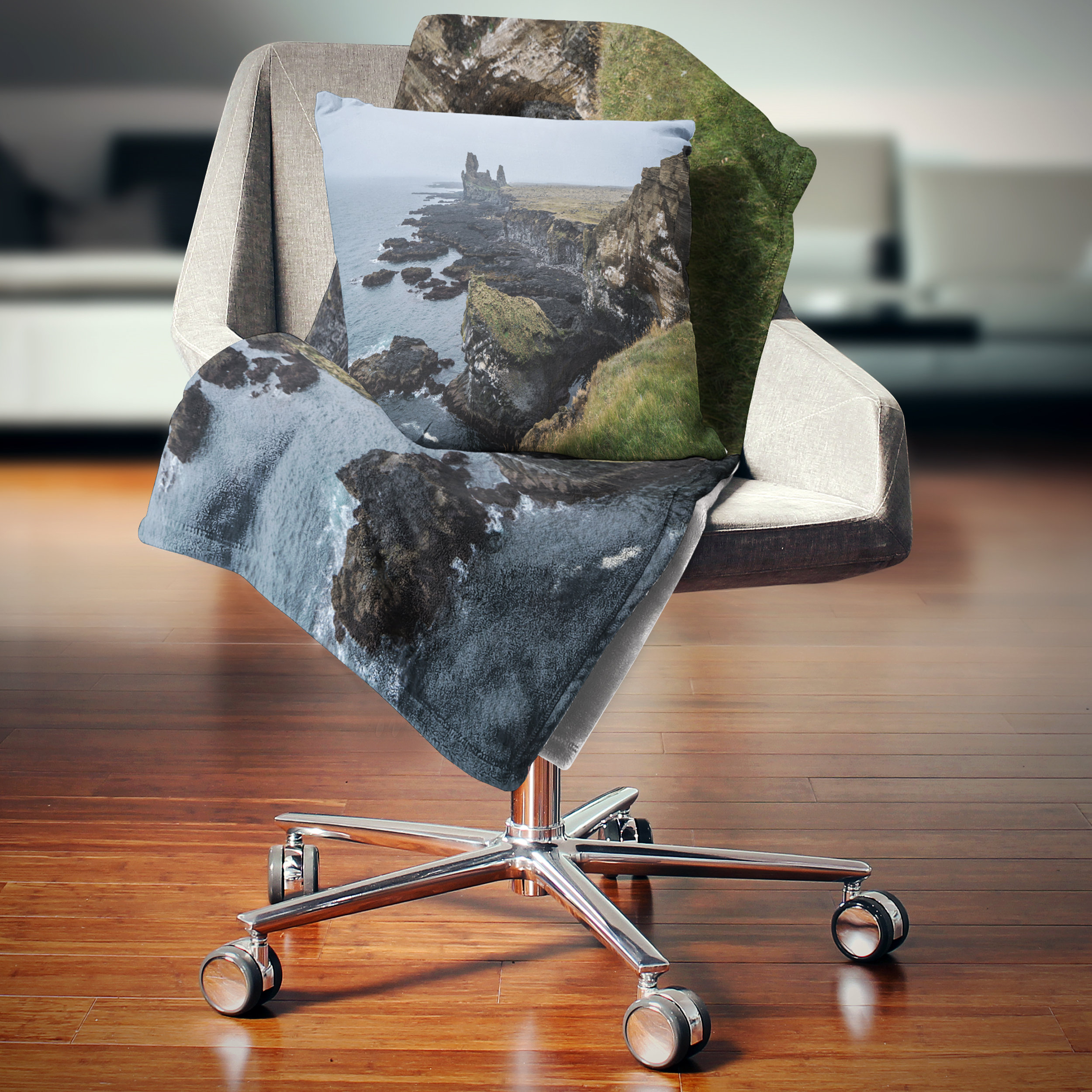 Design Art Rocky and Scenic Iceland Beach - Landscape Printed Pillow ...