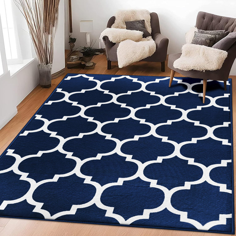 Marlow Home Co. Amandalyn Geometric Machine Woven Machine Tufted Navy ...
