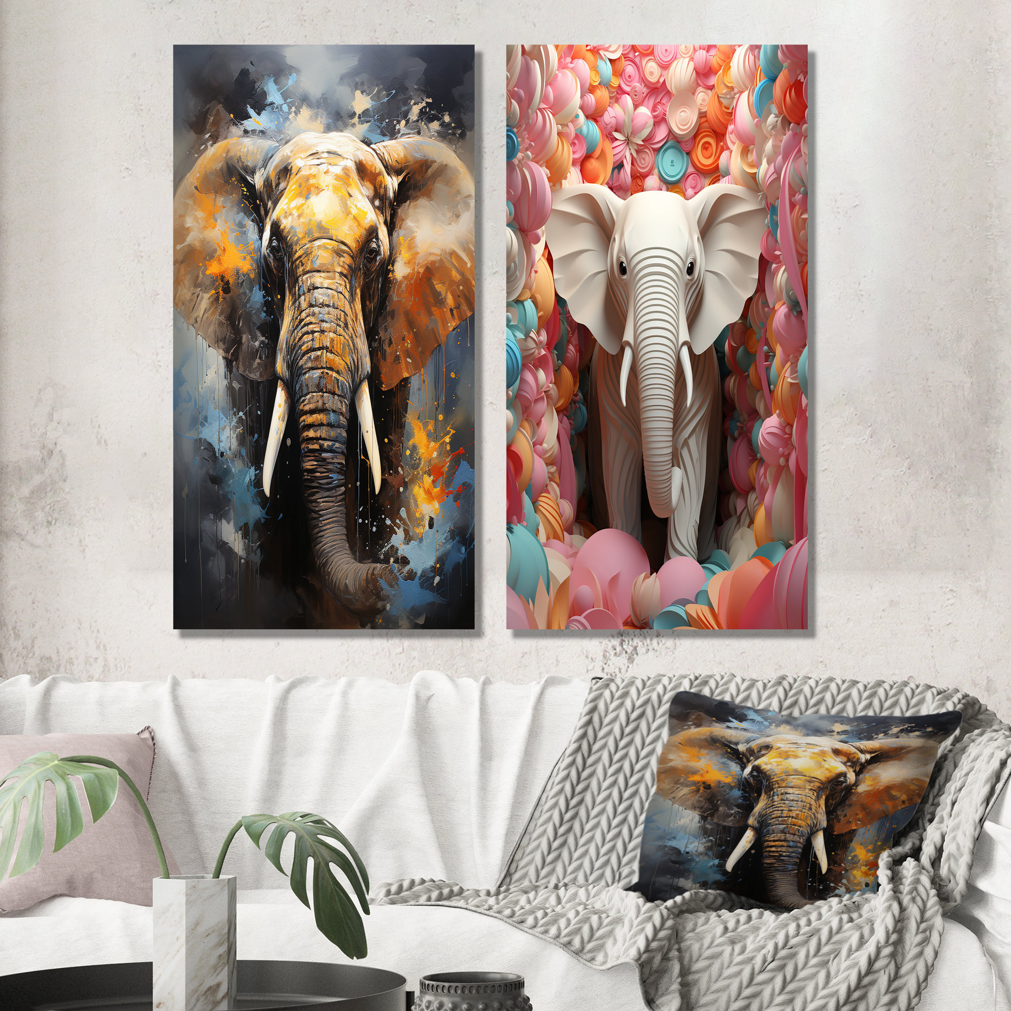 Design Art Elephant Dreams In Colors - Elephant Metal Wall Decor Set Of ...