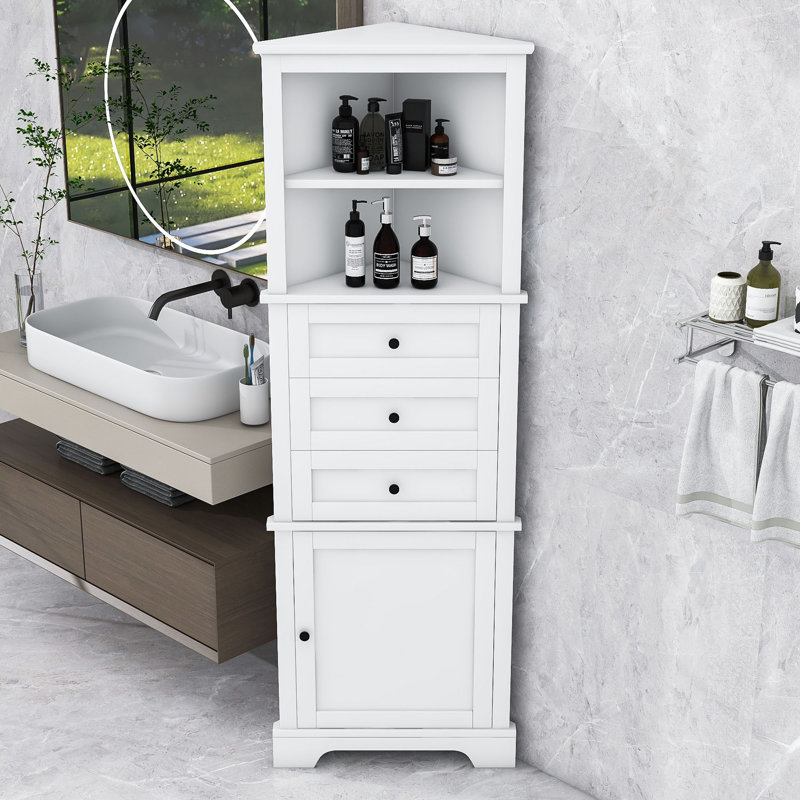 Red Barrel Studio® Zaviah Freestanding Corner Bathroom Cabinet ...