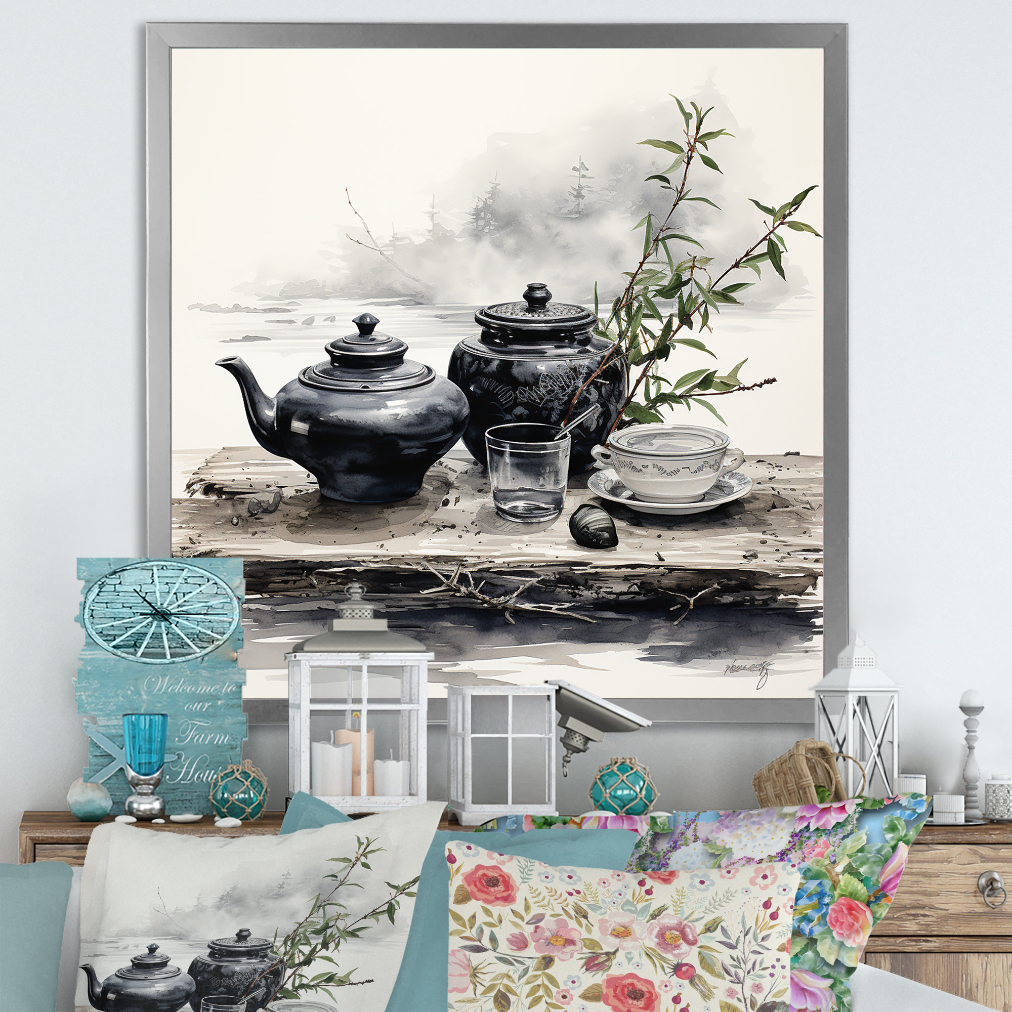 Winston Porter Black And White Boho Tea Set Potteries II - Boho Pottery ...