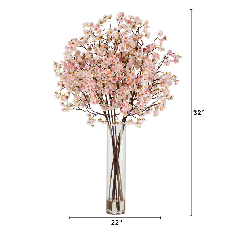 Birch Lane™ Peridan Cherry Blossom Floral Arrangement in Vase & Reviews ...