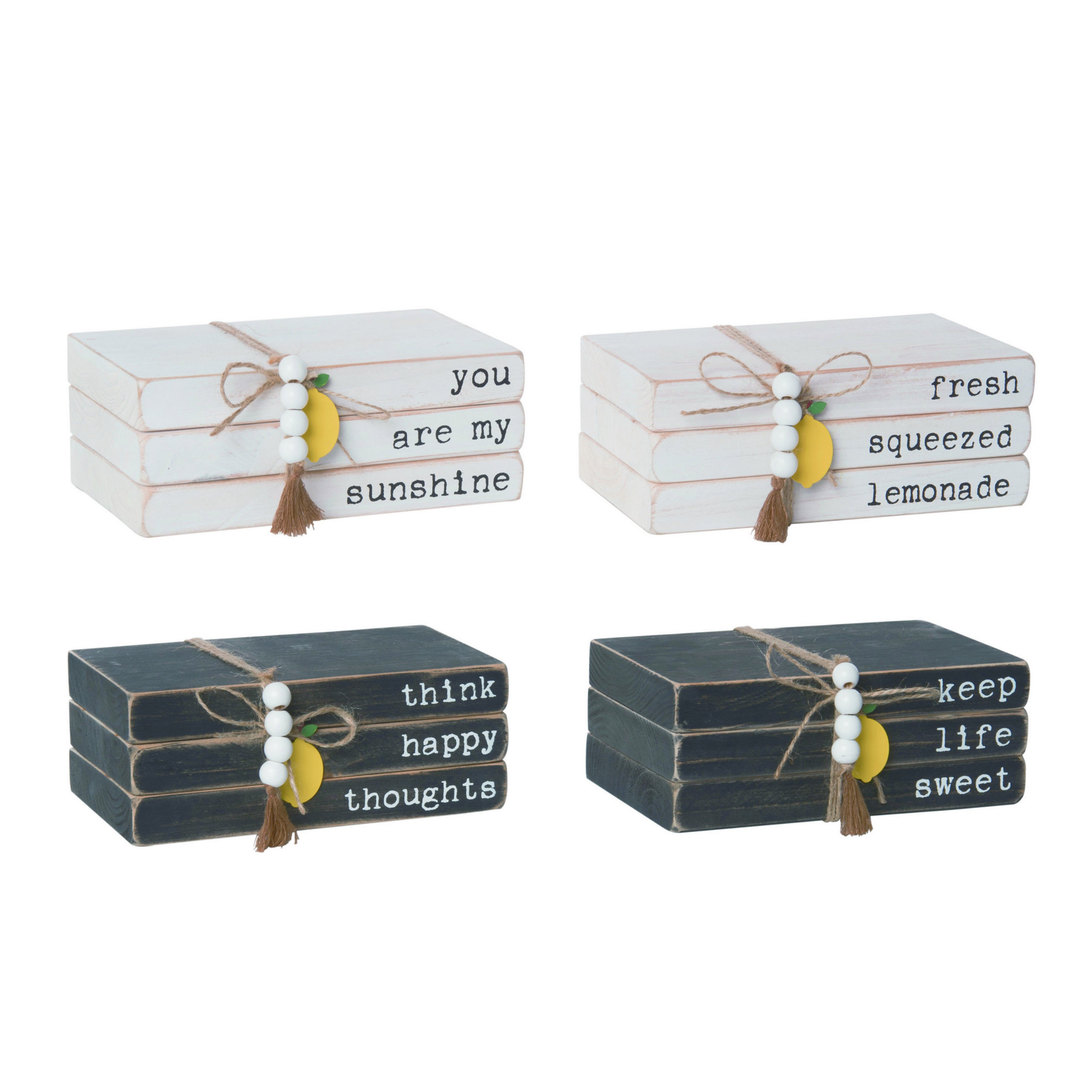 Dakota Fields Wood Lemon Book Stack Set of 4 Spring Home Decorations ...