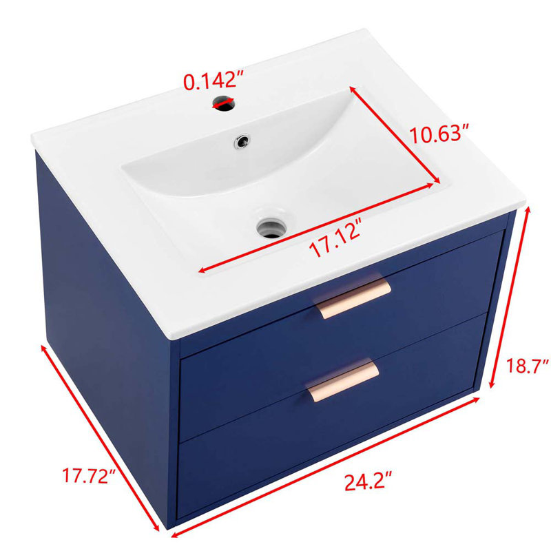 Ebern Designs Cornelia 24'' Single Bathroom Vanity with Porcelain Top ...