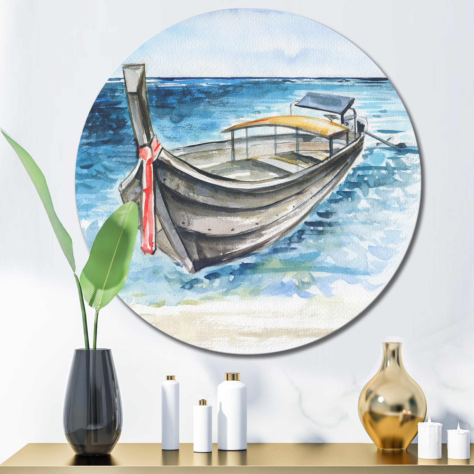 East Urban Home Sloop On Tropical Beach - Nautical & Coastal Metal ...