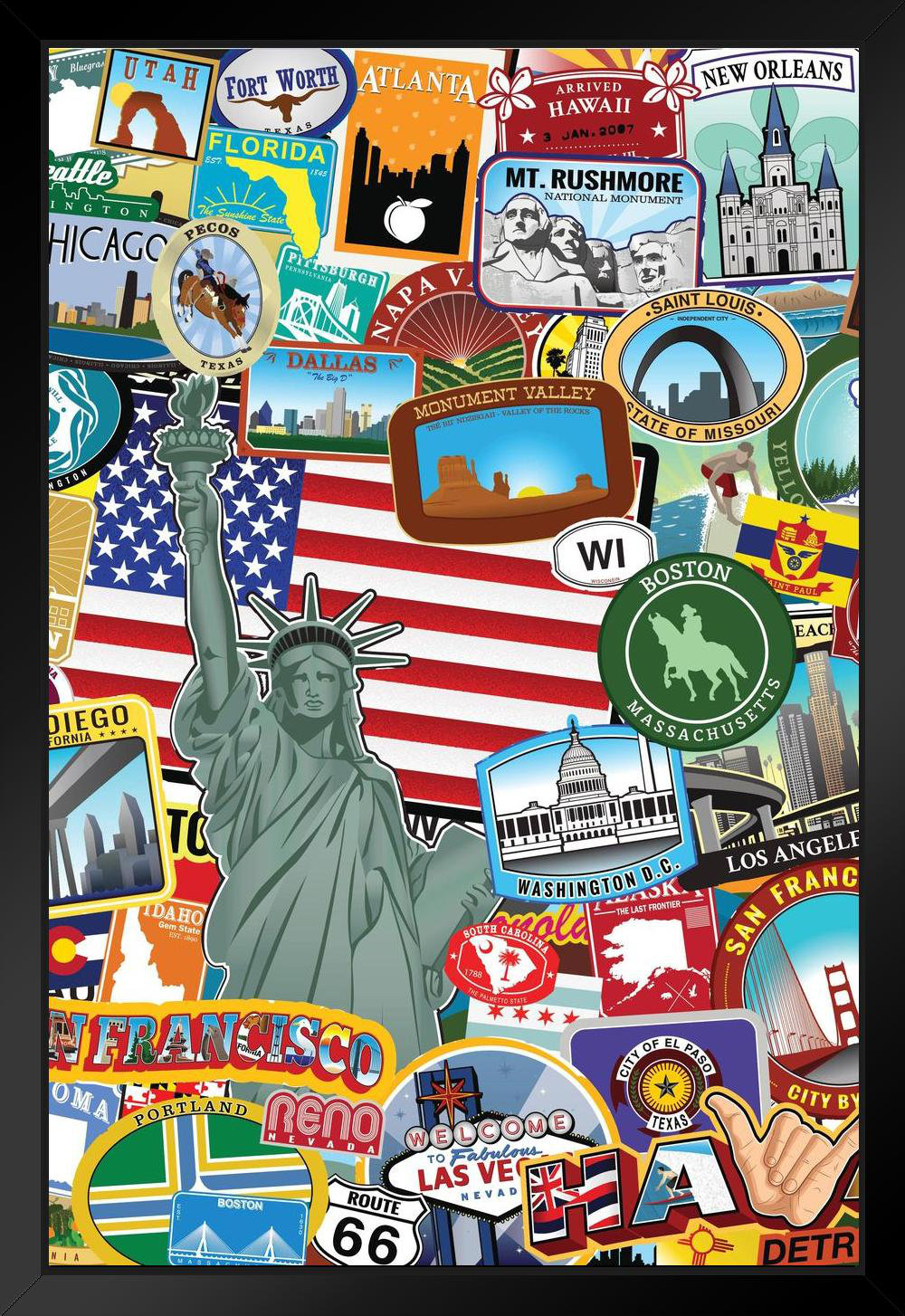 Trinx Americana Sticker Collage Travel Landmarks Sightseeing State Flag ...
