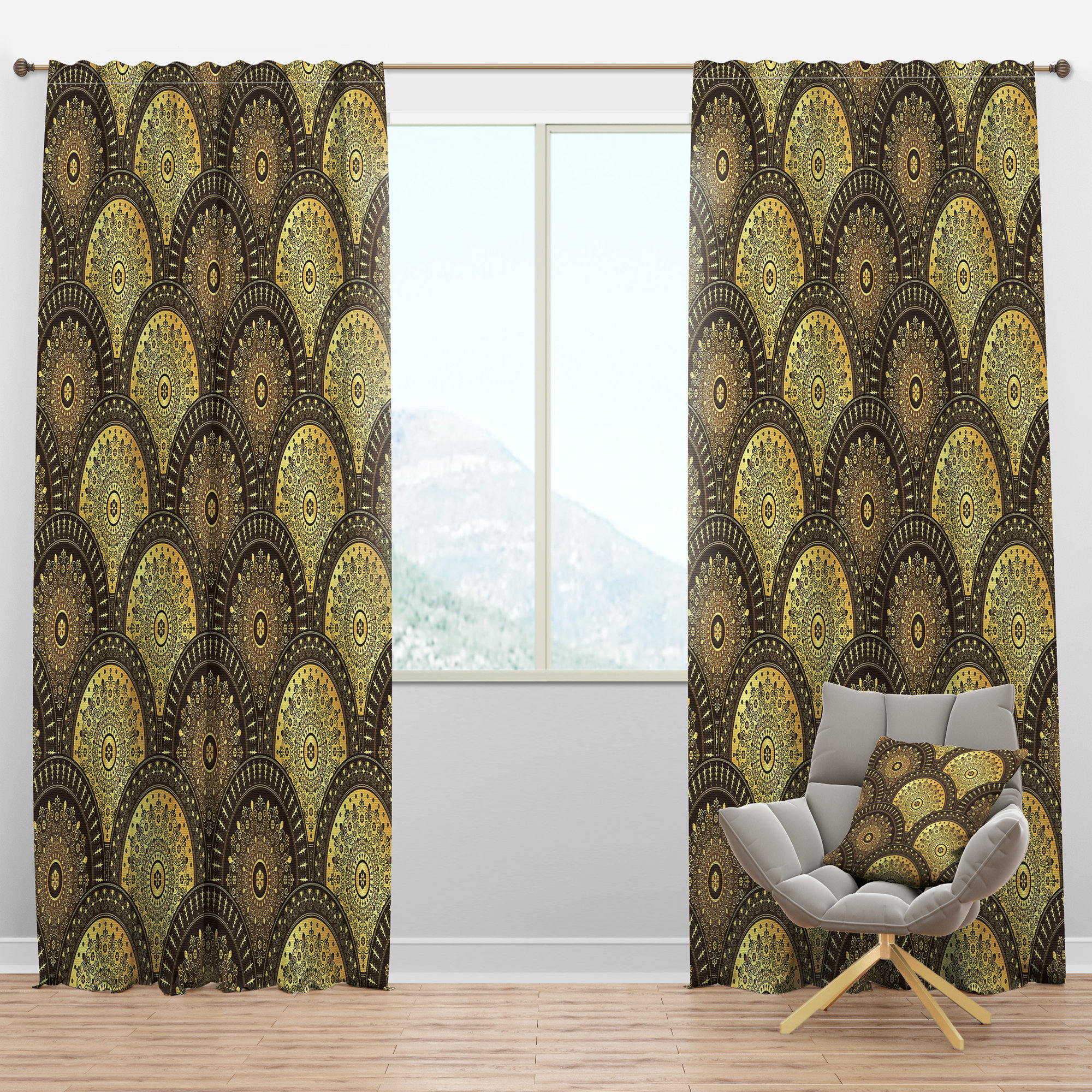 Design Art Golden Circular Pattern I - Abstract Curtain - Velvet Room ...