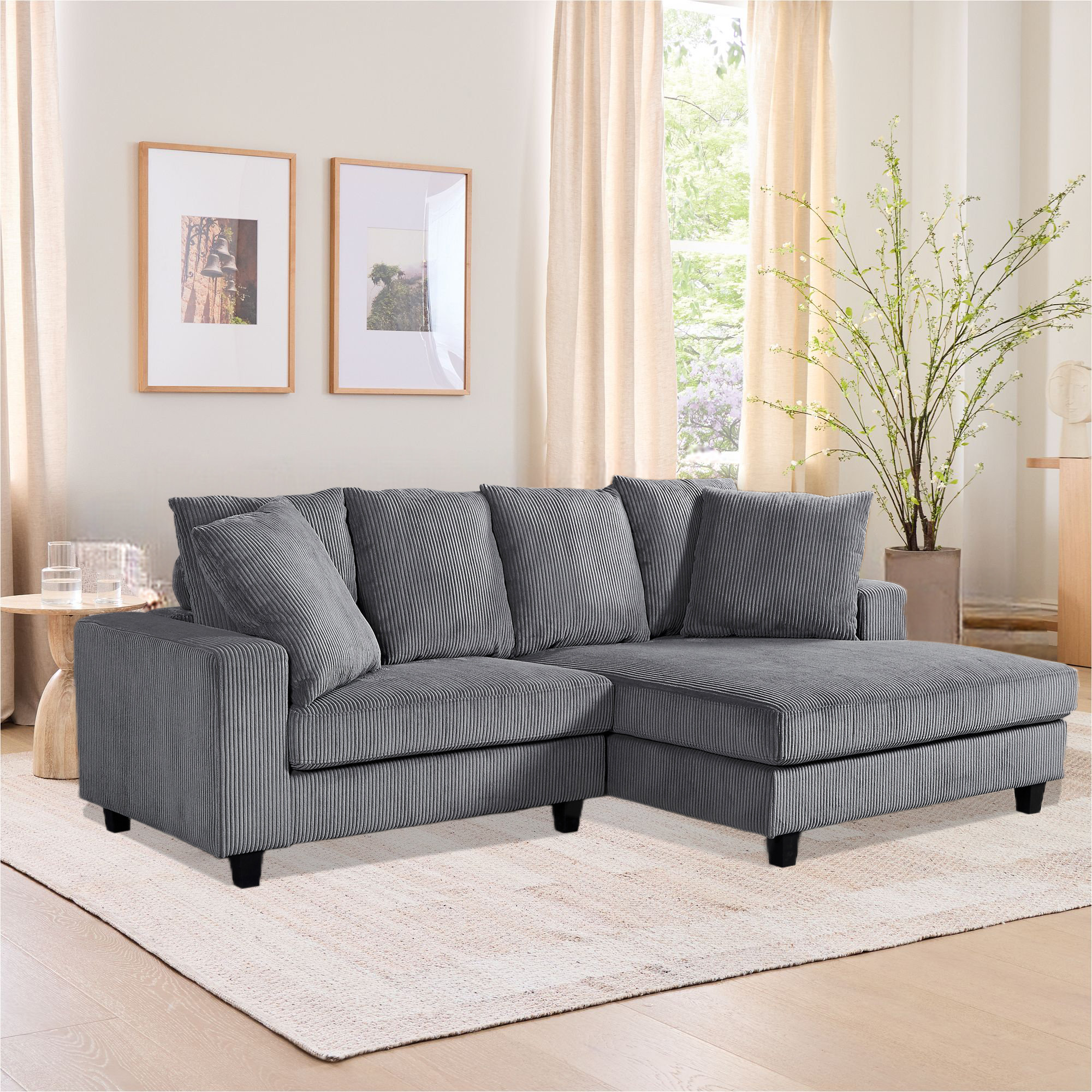 Latitude Run® Kaaya 94.5'' Square Arms Corduroy Sofa with Right Chaise ...