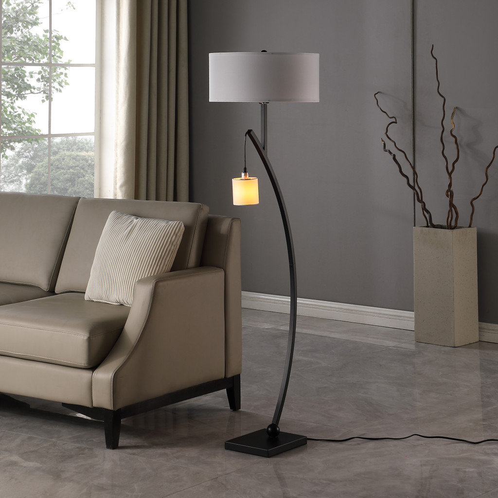 Everly Quinn 59" Matte Gold Dual Arc Floor Lamp With White Drum Shade ...