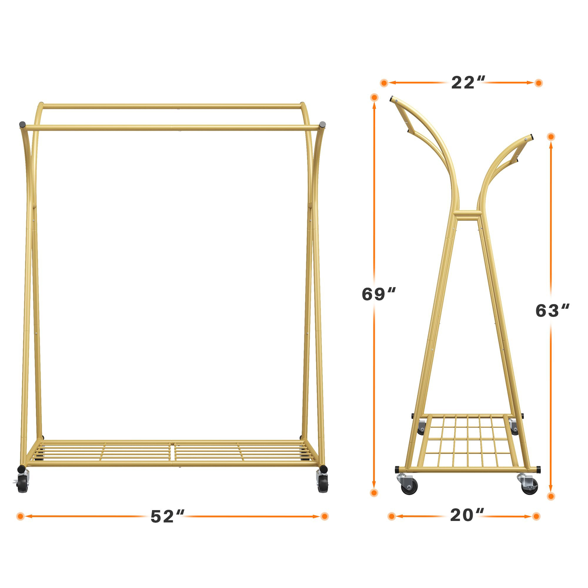 Rebrilliant Nayef 52'' Metal Rolling Clothes Rack | Wayfair