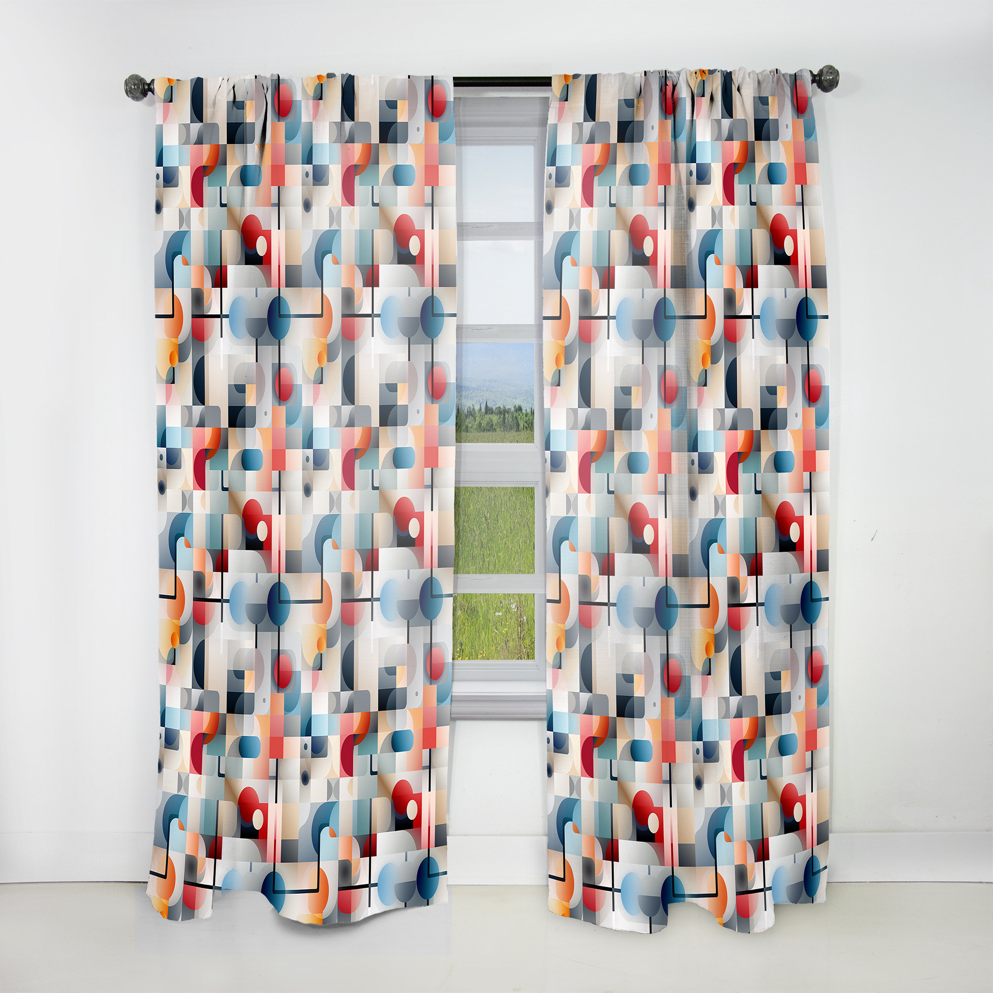 Design Art Multicolor Matrix Grid - Abstract Curtain - Velvet Room ...