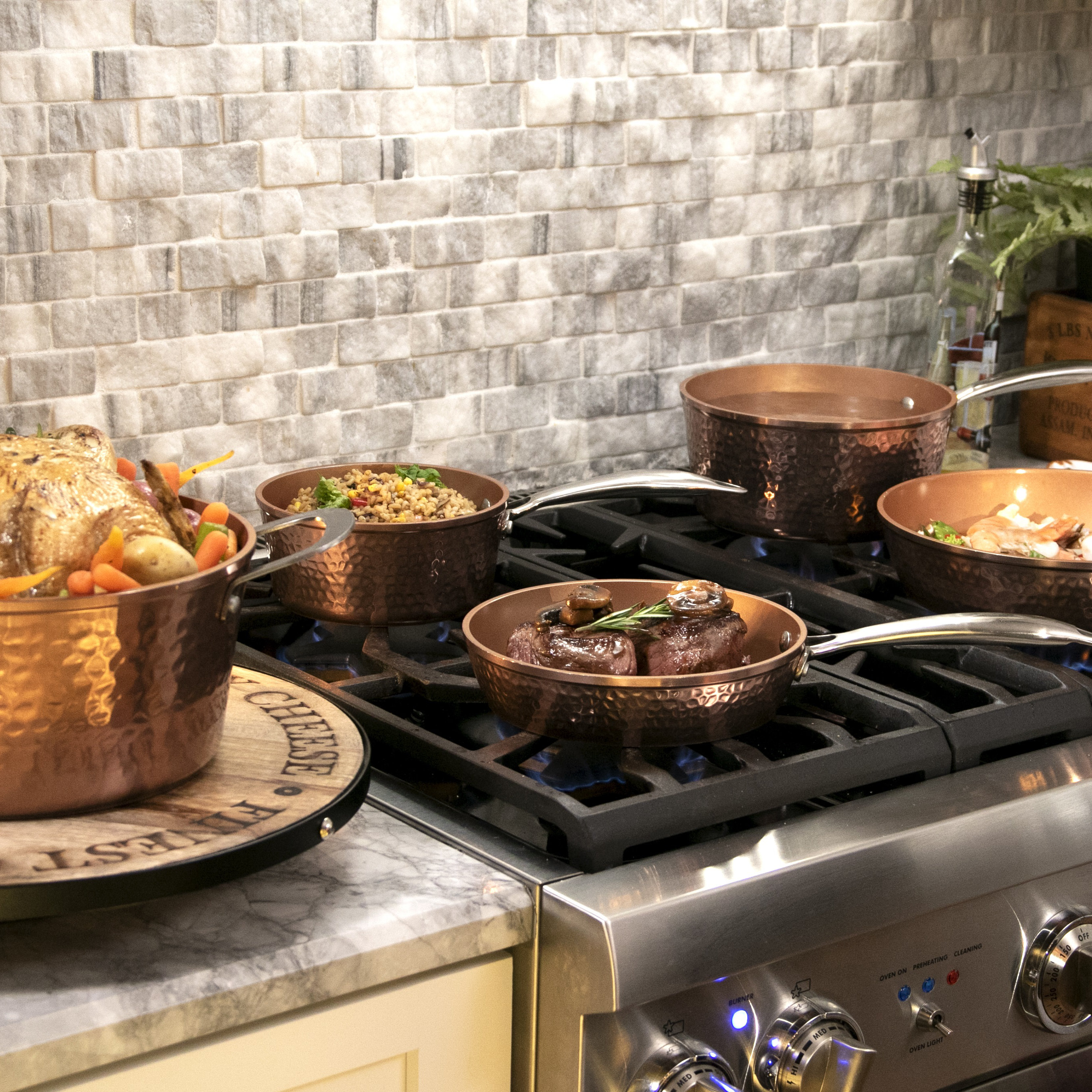 Gotham Steel Hammered Copper 10 Piece Non Stick Cookware Set & Reviews ...